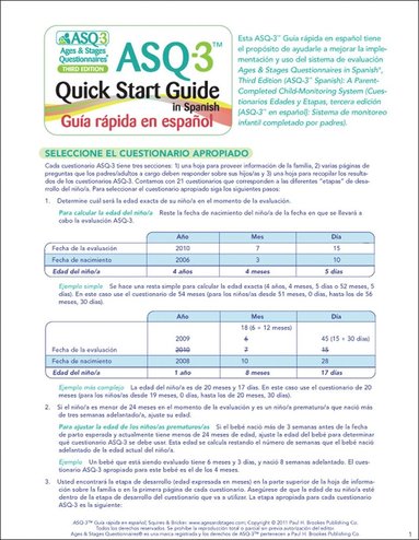 Ages & Stages Questionnaires¿ (ASQ¿-3): Quick Start Guide (Spanish ...