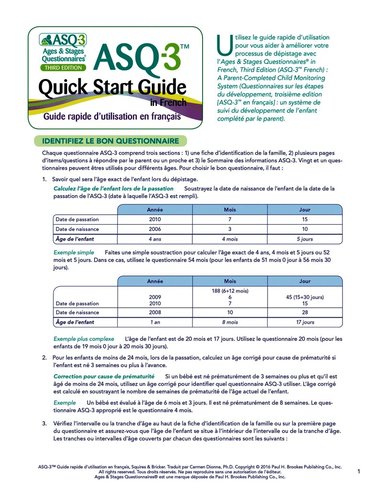 Ages & Stages Questionnaires¿ (ASQ¿-3): Quick Start Guide (French) - Jane Squires, Diane Bricker ...